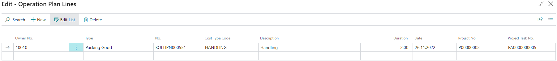 Operation Plan Lines